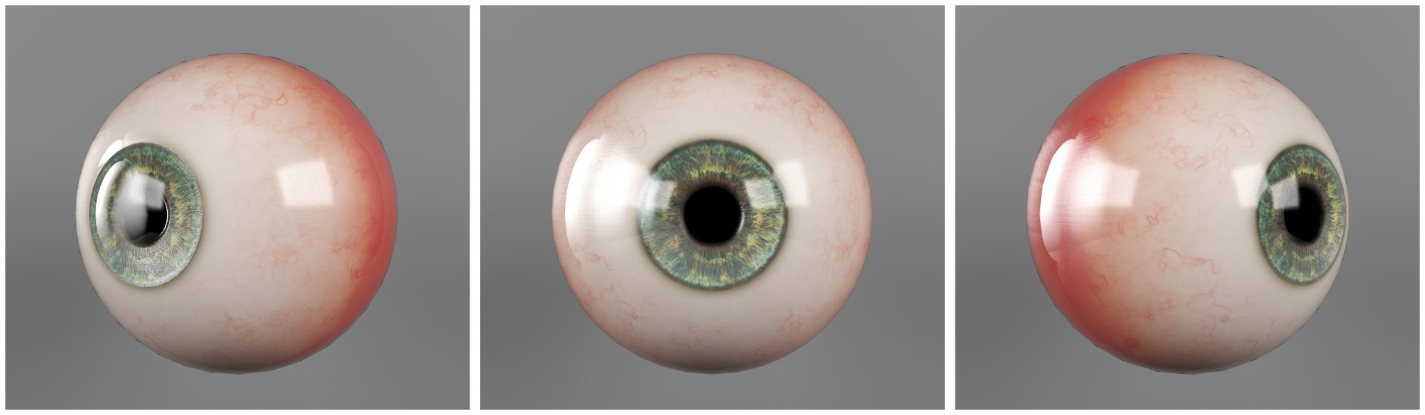 Realistic human eyeballs blue iris pupil in three different sides ...